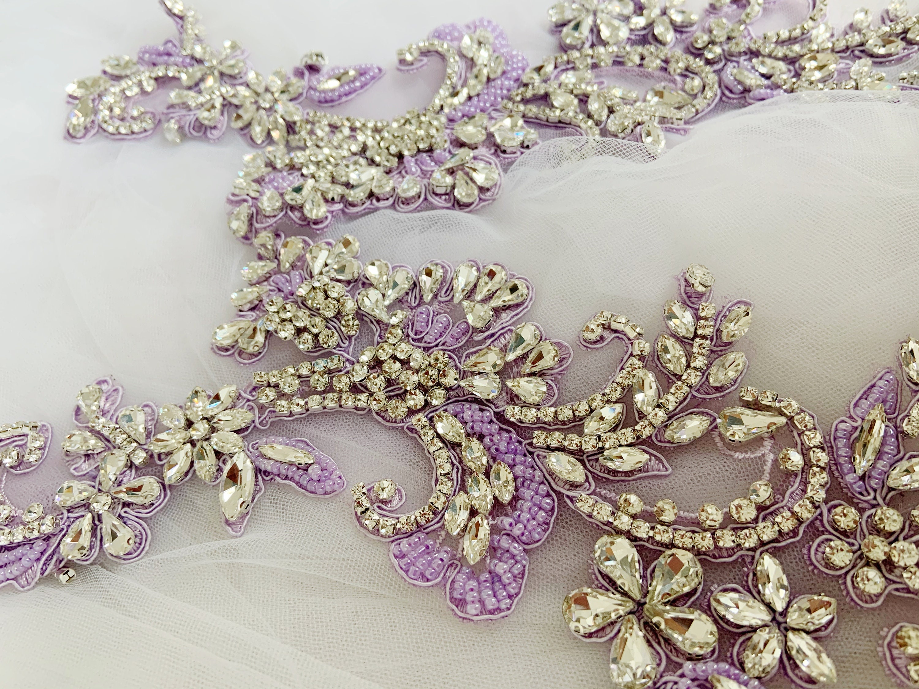 Purple Rhinestones Crystal Rhinestone Wedding Applique Beaded Patch ...