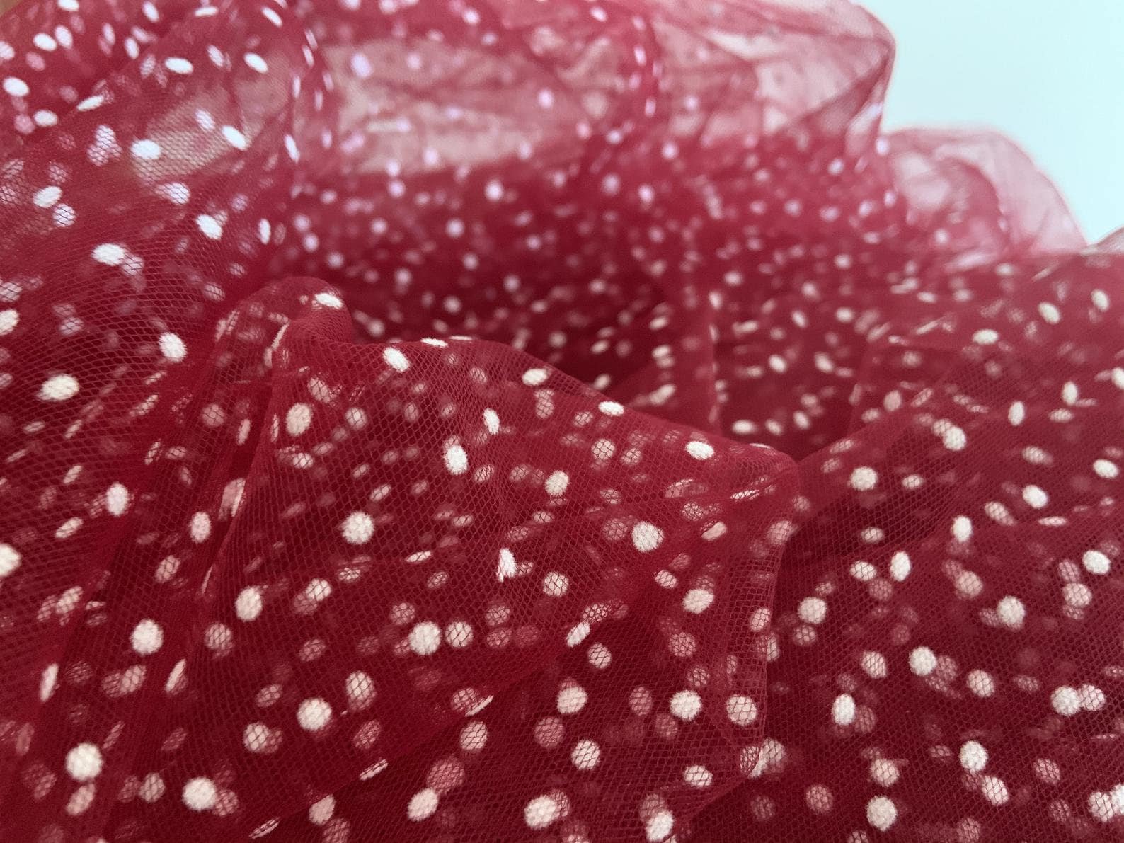 Off White Polka Dot Flocked Mesh Fabric Tulle Mesh Fabric With Flocked ...