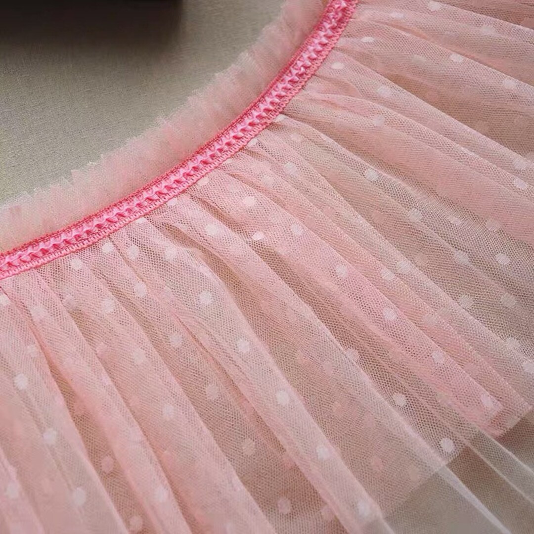 25 Cm Width Tulle Ruffle Trim With Polka Dots Pink Ruffled Trim With ...