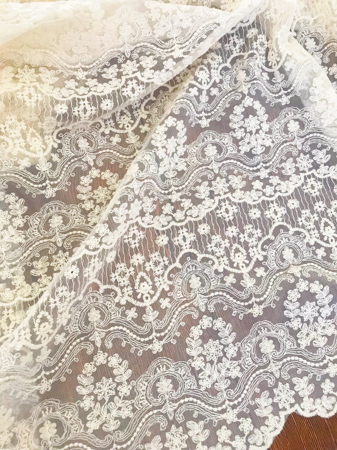 1 yard Ivory Embroidered Tulle Lace Fabric Embroidered Lace | Etsy