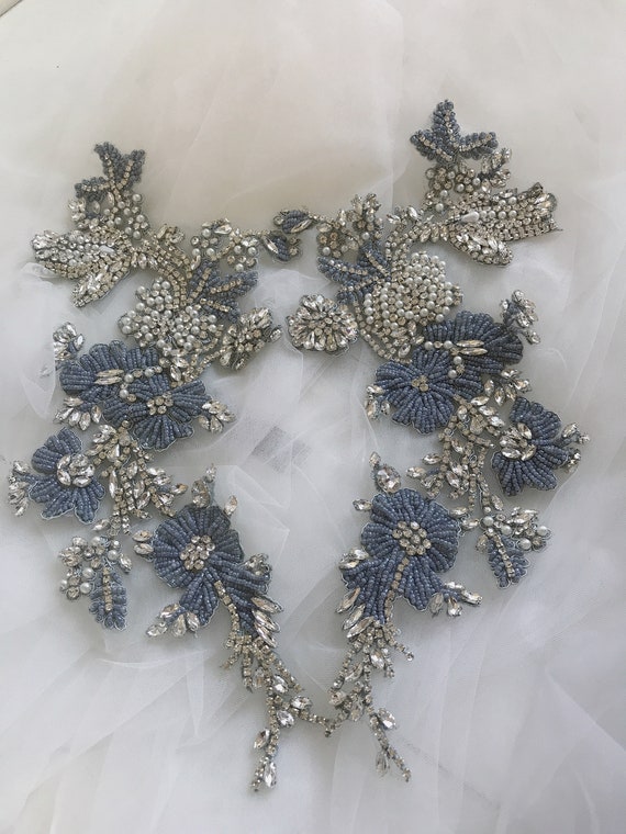 Light Blue Rhinestone Applique Embroidery Beaded Sewing - Etsy