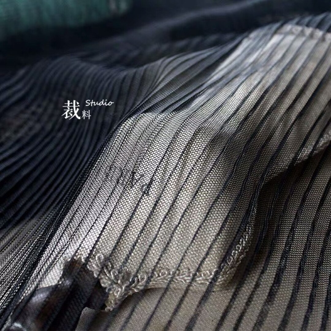 2 Yards Black Pleats Mesh Fabric Vertical Crease Ruffled Tulle Fabric ...