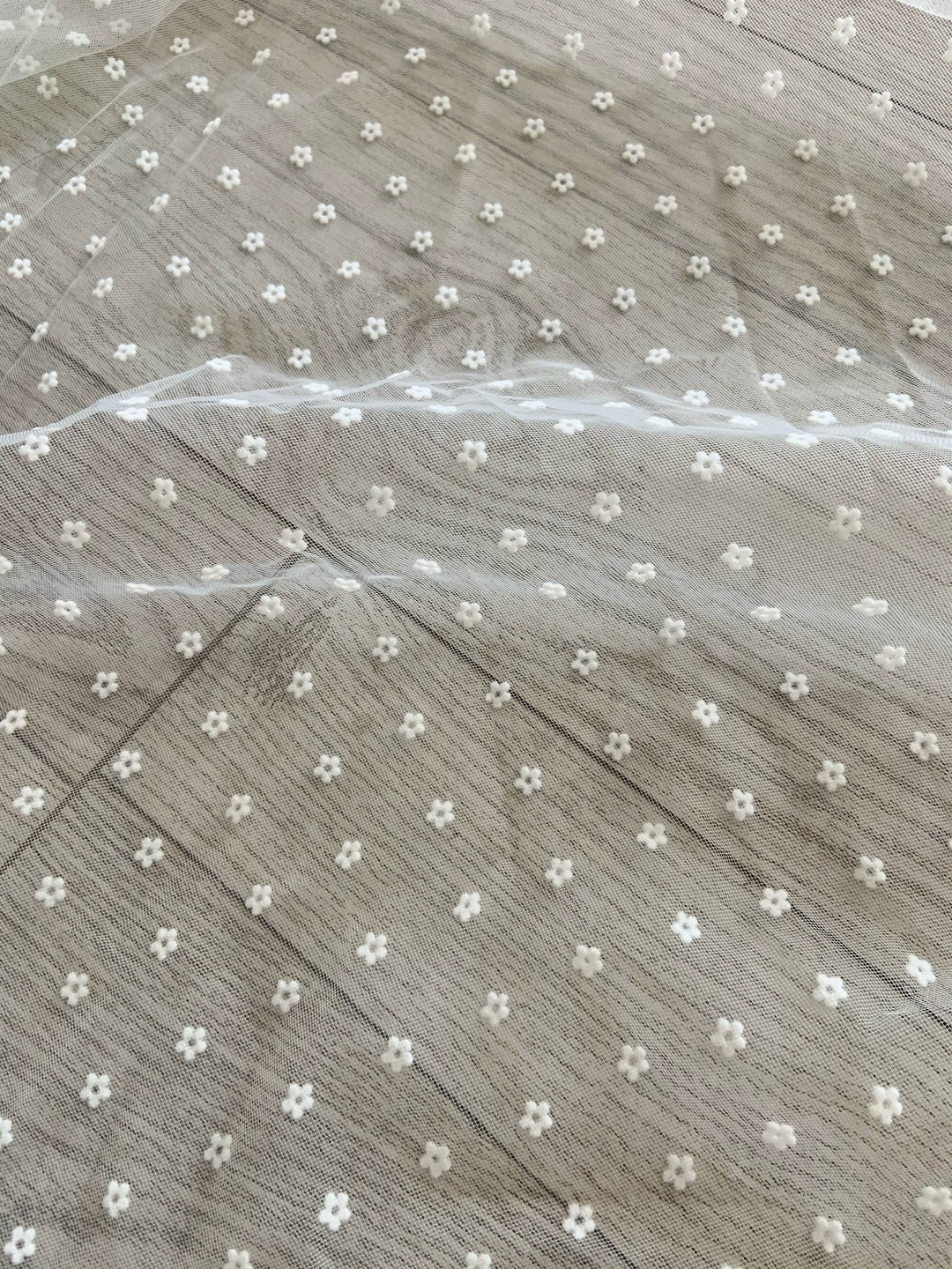 1 Yard off White Flocking Flowers Mesh Lace Fabric Mesh Fabric Wedding ...