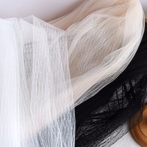 1 Yard off White Soft Tulle Fabric With Strips Embroidered Lace Fabric ...