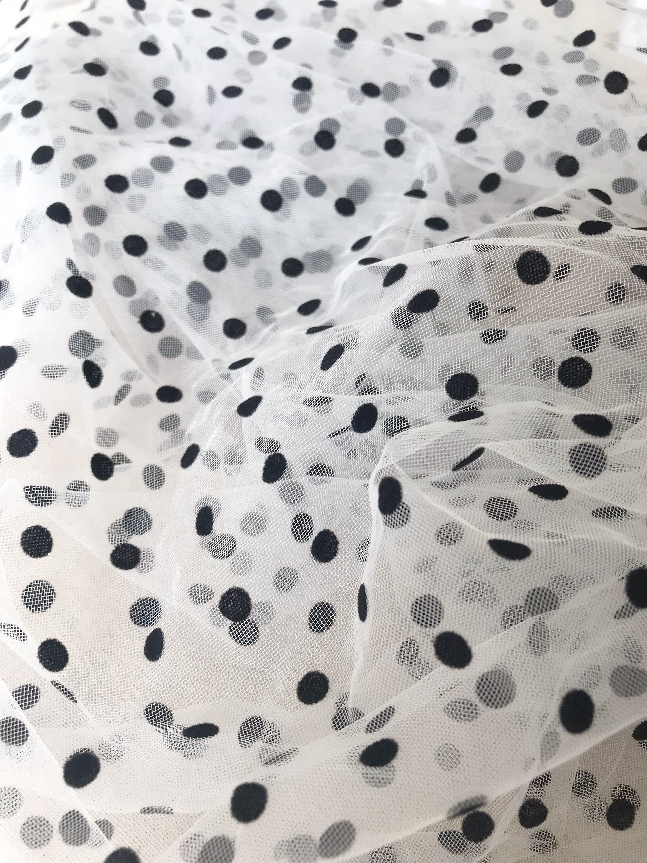 1 Yard Dot Pattern Fabric Flocking Round Dot Print Fabric Tulle ...