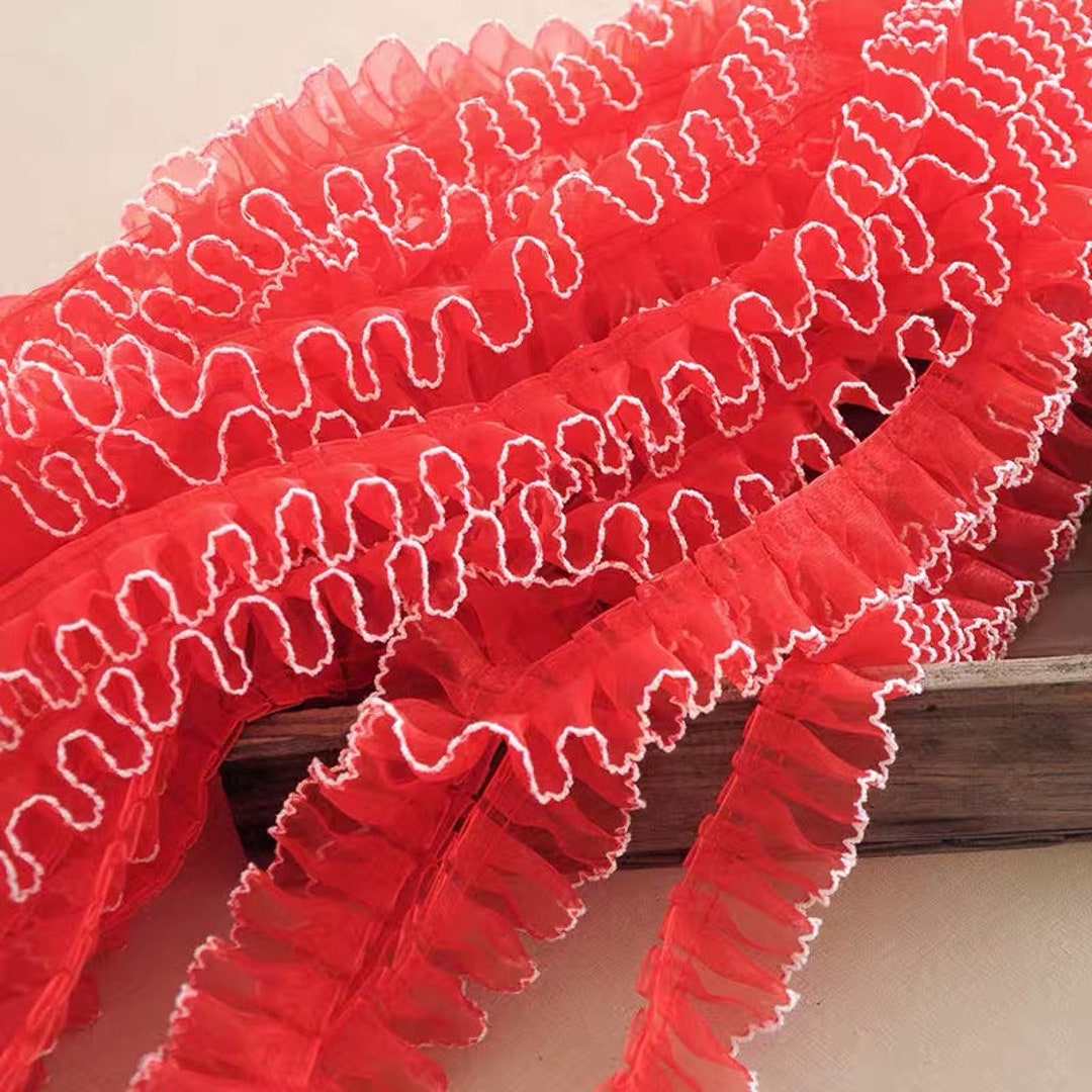 10 Yards Red Organza Ruffles Lace Trim Pleated Mesh Trim Tutu Dress ...