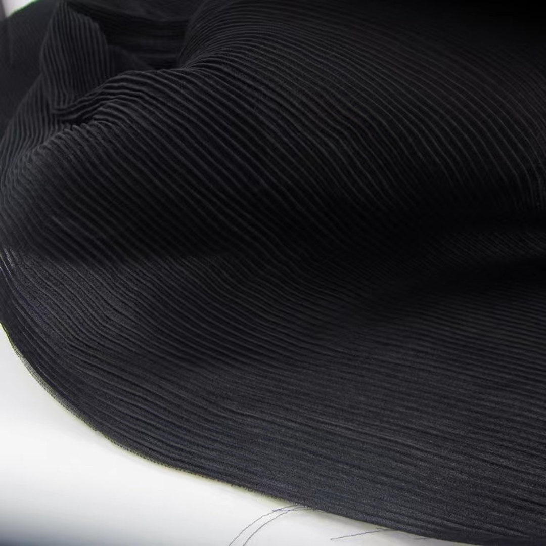 2 Yards Black Pleats Chiffon Fabric Vertical Crease Ruffled Fabric off ...