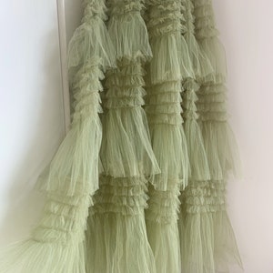Green Pleated Ruffled Fabric Layers Tulles Lace Fabric Ruffled Fabric ...