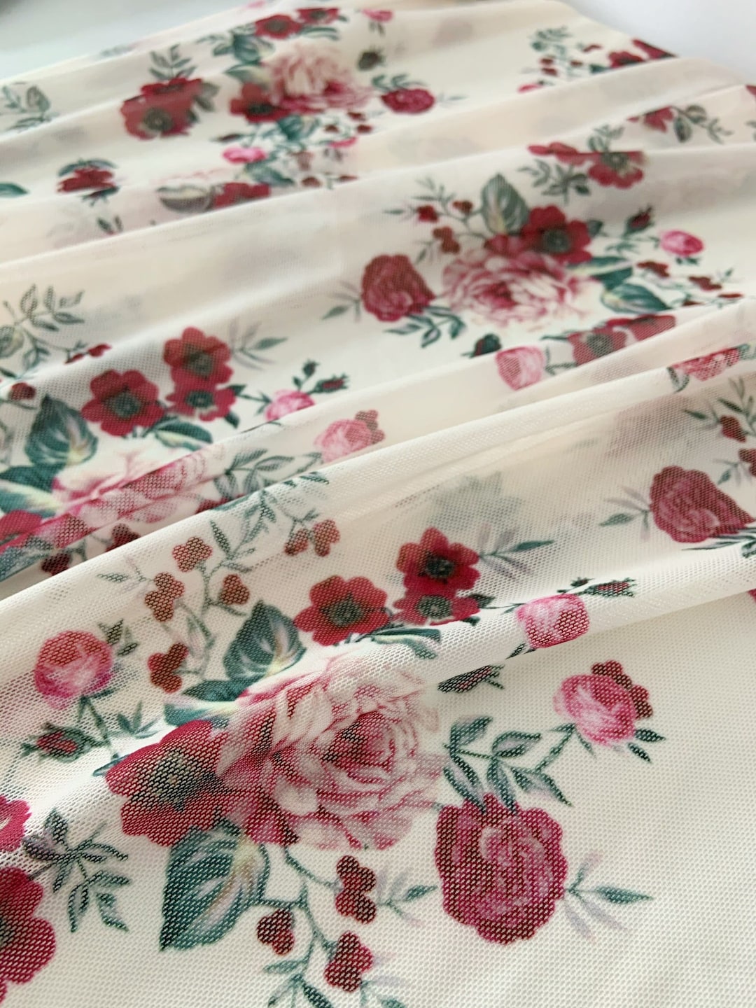 4 Way Stretch Tulle Fabric With Rose Stretchy Flower Mesh Fabric ...