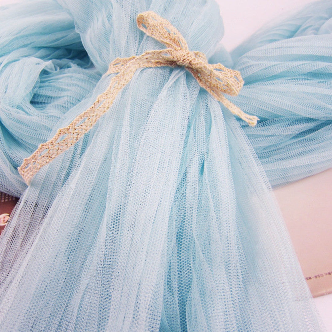 2 Yards Baby Blue Pleated Mesh Fabric Dress Tulle for Garments ...
