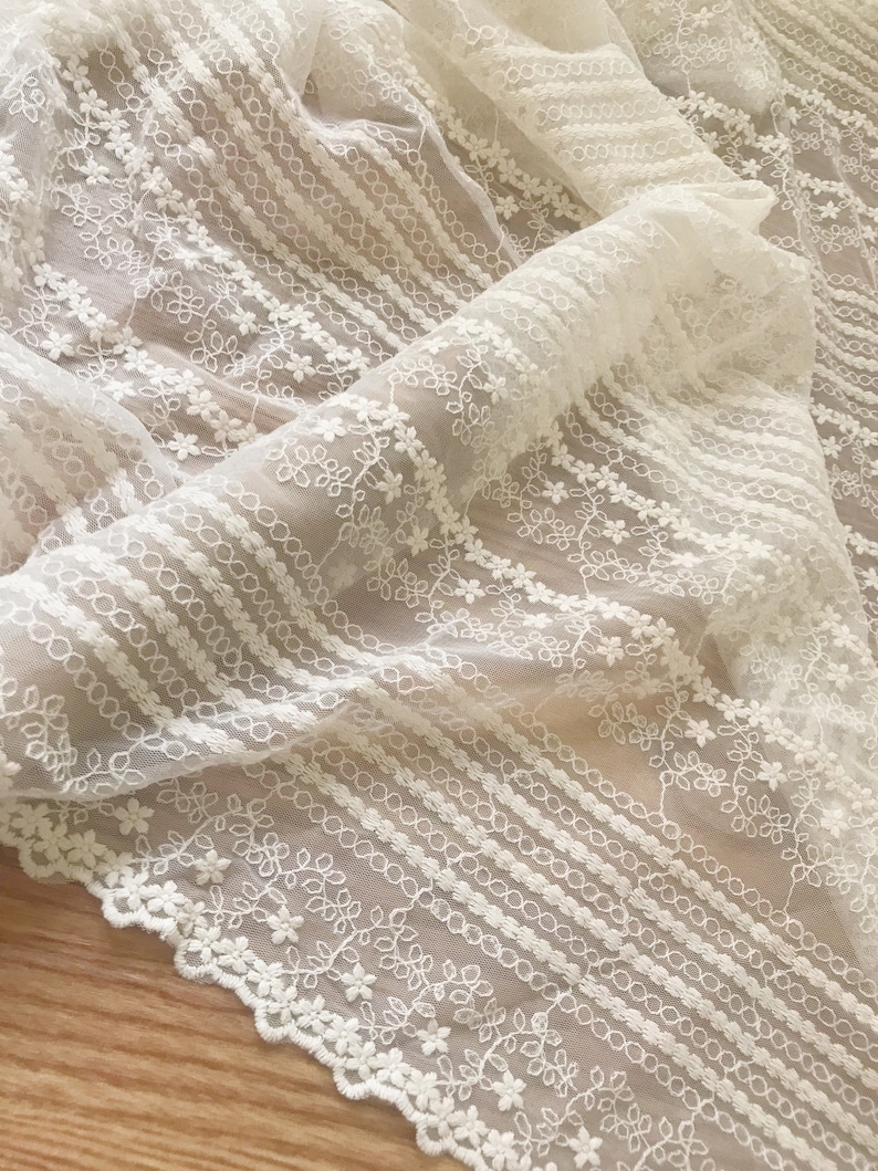Cotton Embroidered Lace Vintage Style Lace Fabric in Ivory - Etsy