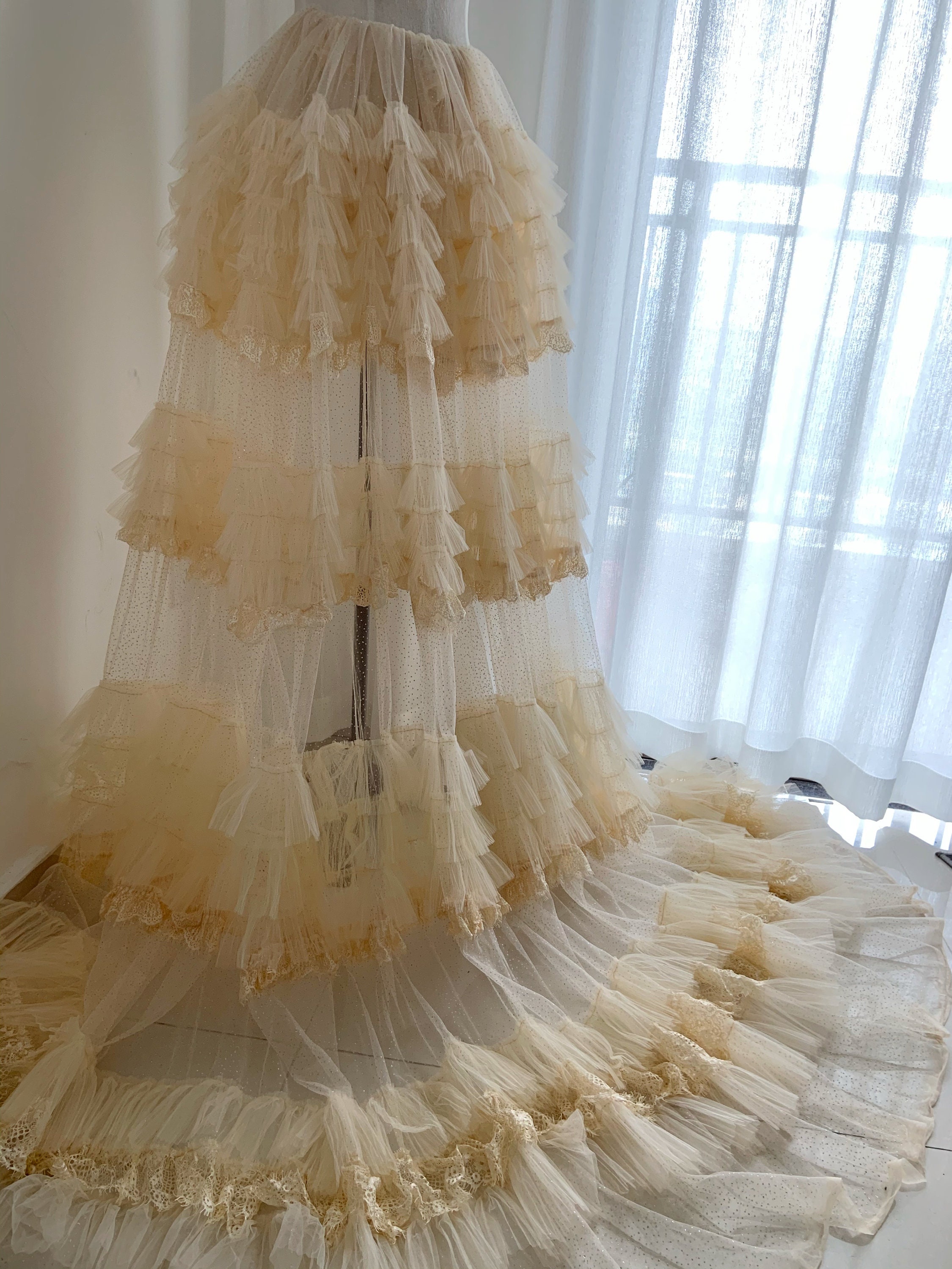 Green Pleated Ruffled Fabric Layers Tulles Lace Fabric Ruffled - Etsy ...