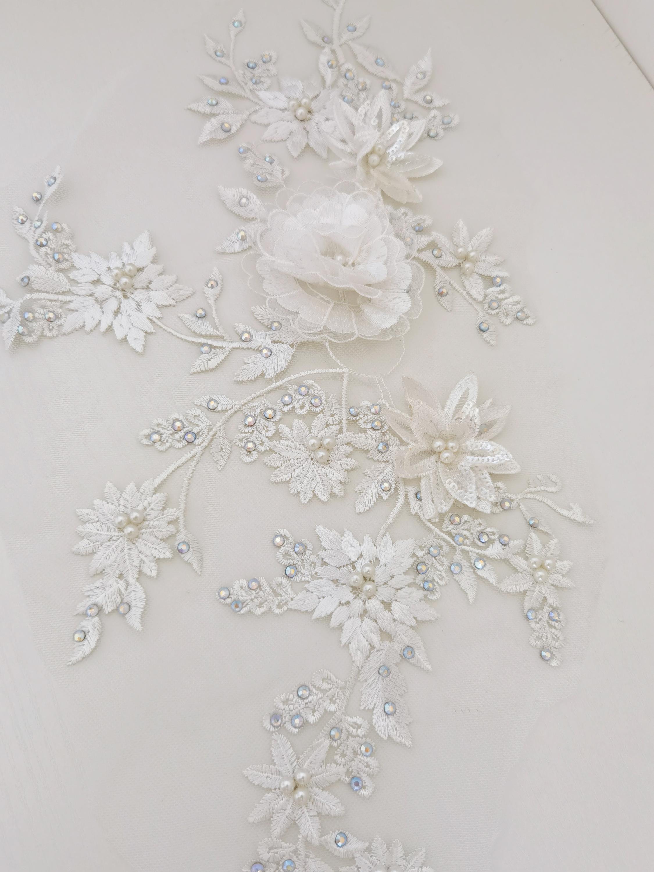 1 Piece Pink 3D Beaded Lace Patch Bridal Lace Applique for Wedding ...