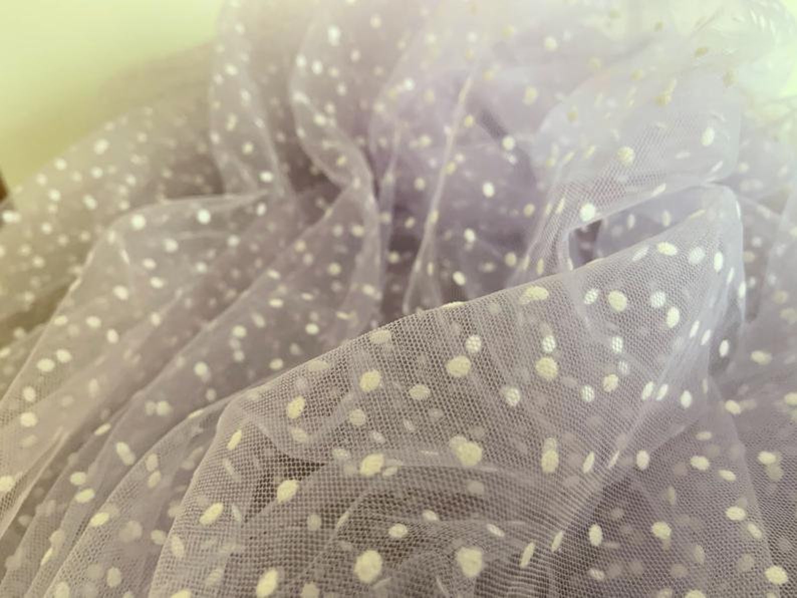 Off White Polka Dot Flocked Mesh Fabric Tulle Mesh Fabric With Flocked ...