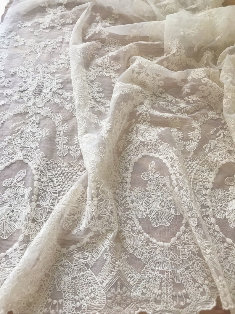 Ivory Embroidered Tulle Lace Fabric Floral Lace Fabric Bridal - Etsy