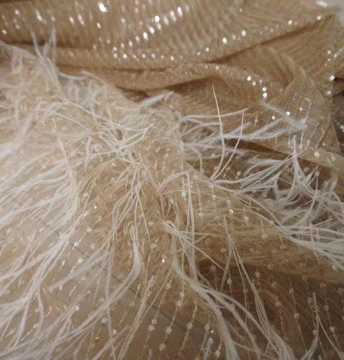Rose Gold Luxury Ostrich Feather Mesh Lace Fabric 3D Feathers - Etsy