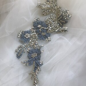 Light Blue Rhinestone Applique Embroidery Beaded Sewing Appliques for ...