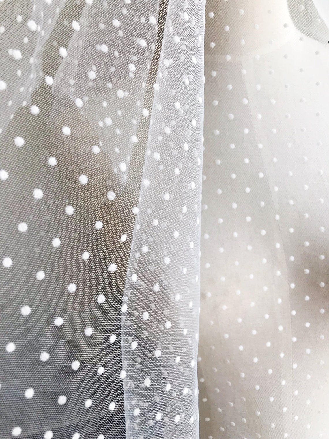 Off White Polka Dot Flocked Mesh Fabric Tulle Mesh Fabric With | Etsy