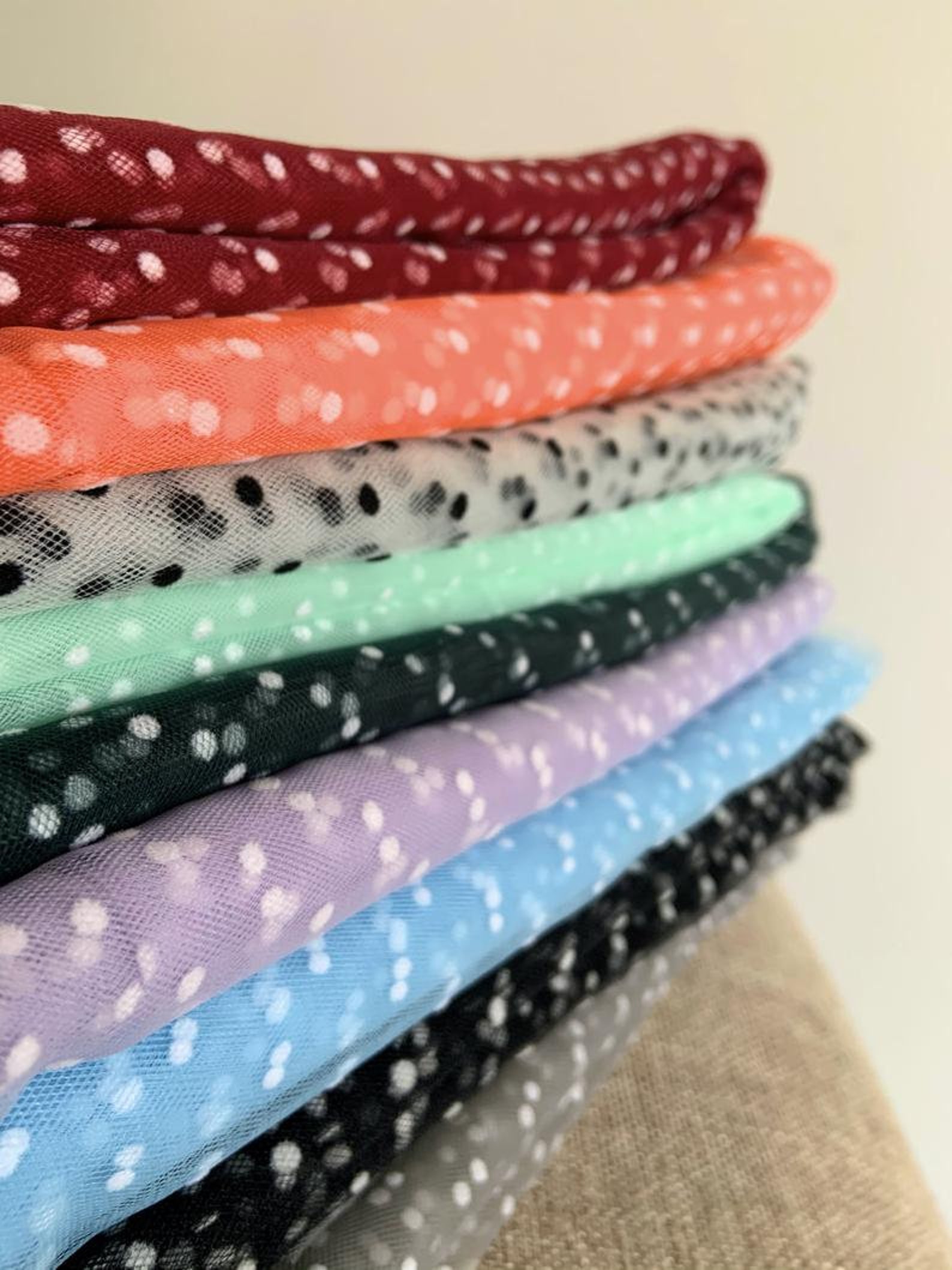 Off White Polka Dot Flocked Mesh Fabric Tulle Mesh Fabric With Flocked ...