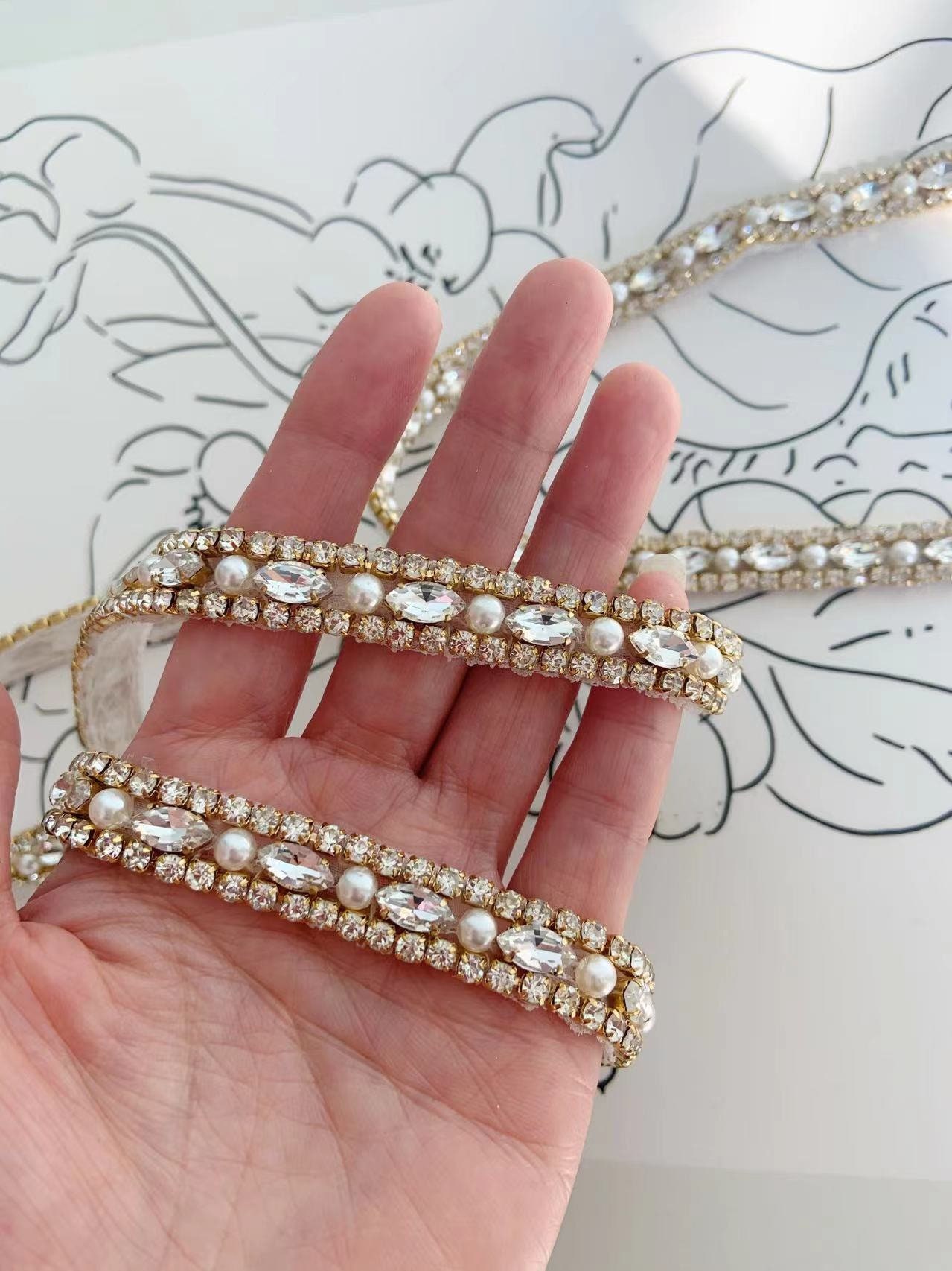 1 Yard Gold Crystal Bridal Belt Thin Bridal Belt Crystal Sash - Etsy