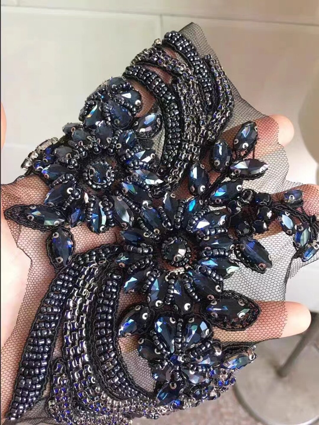 Black Heavy Rhinestone Applique Clothing Accessories for Dresses ...