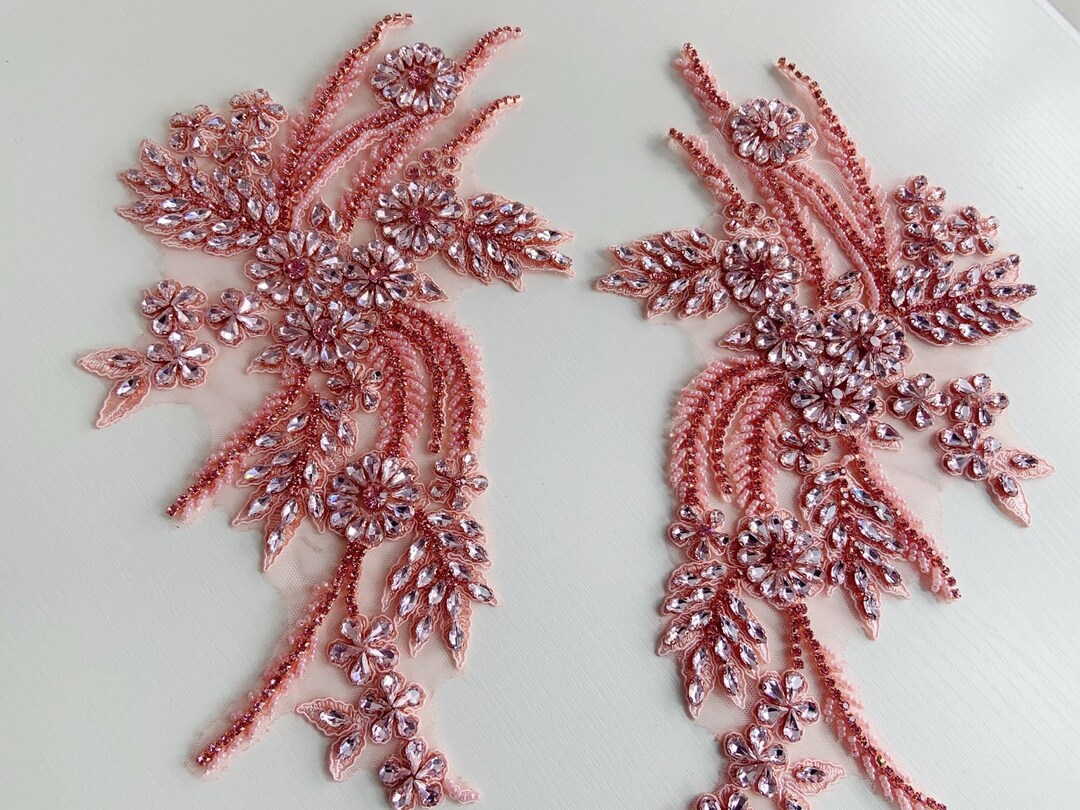 Rhinestone Patches for Clothing DIY Handmade Pink Beaded Lace Applique ...