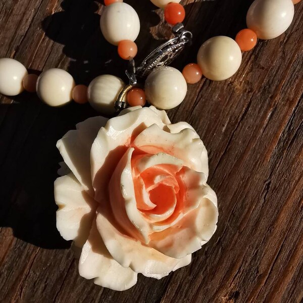 Carved Rose Pendant - Etsy