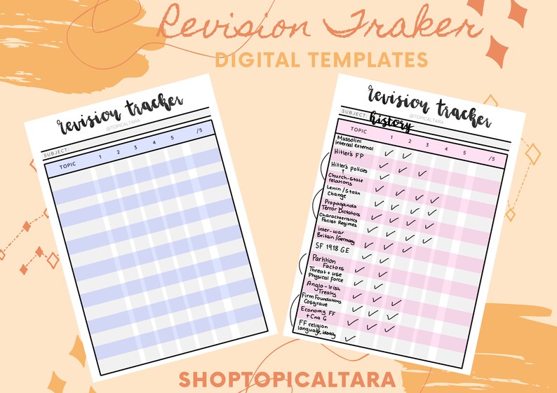 Digital Subject Revision Trackers - Etsy
