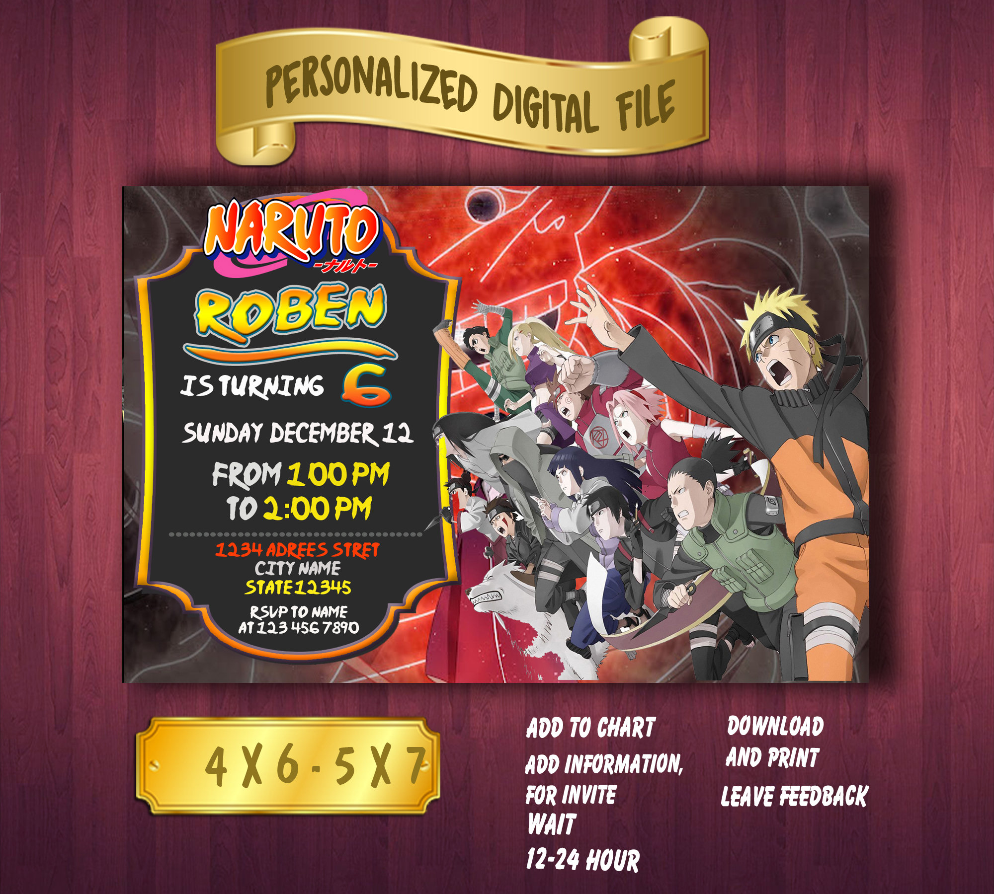 Paper Naruto Birthday Digital File Greeting Card Naruto Party Birthday ...