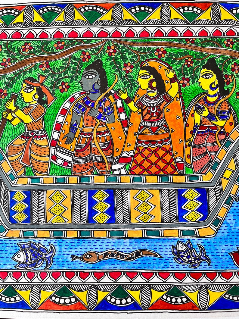Madhubani Ram Sita and Kewat in Acrylics on A3 - Etsy