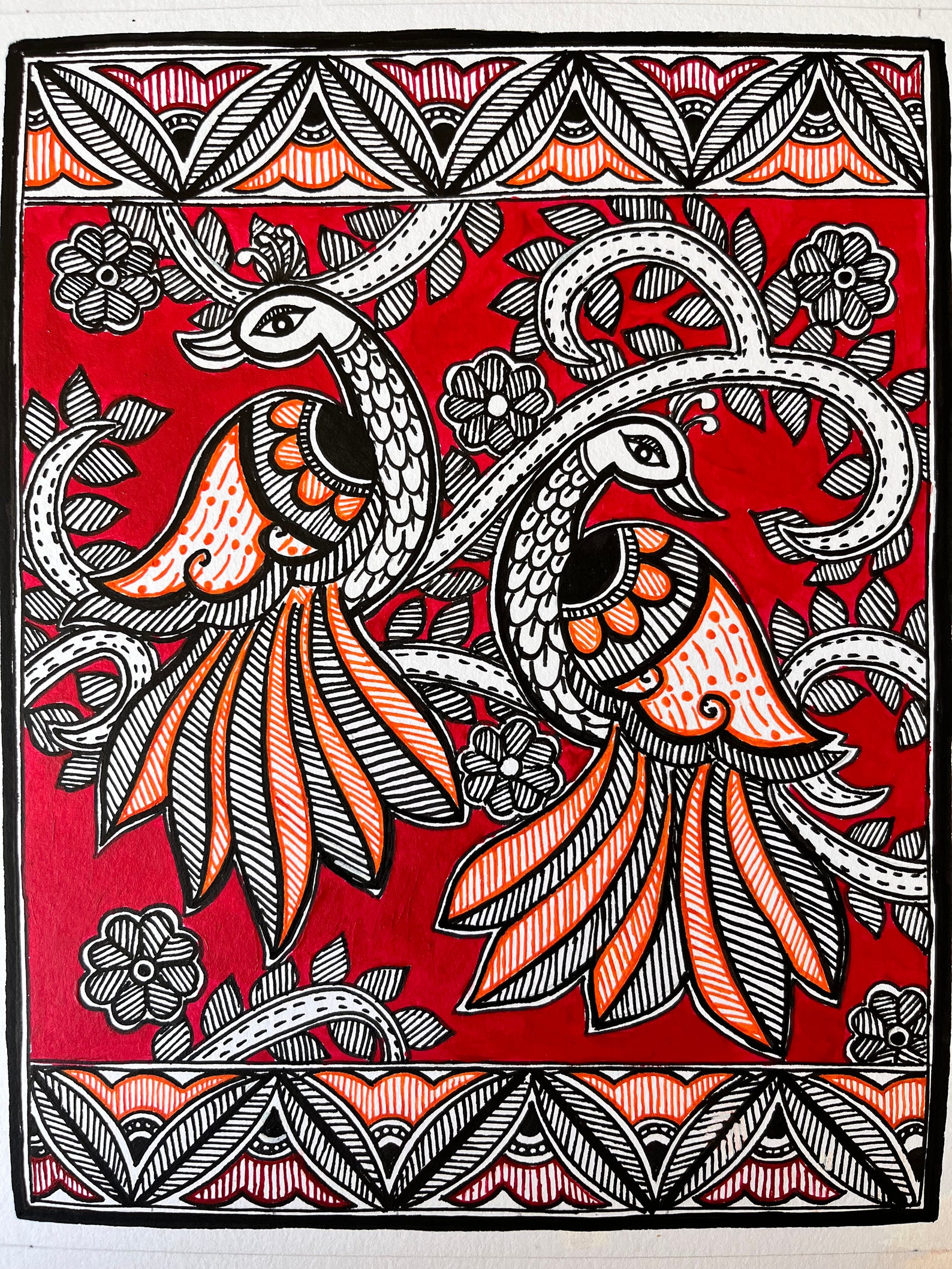 Madhubani Peacock in Acrylics - Etsy