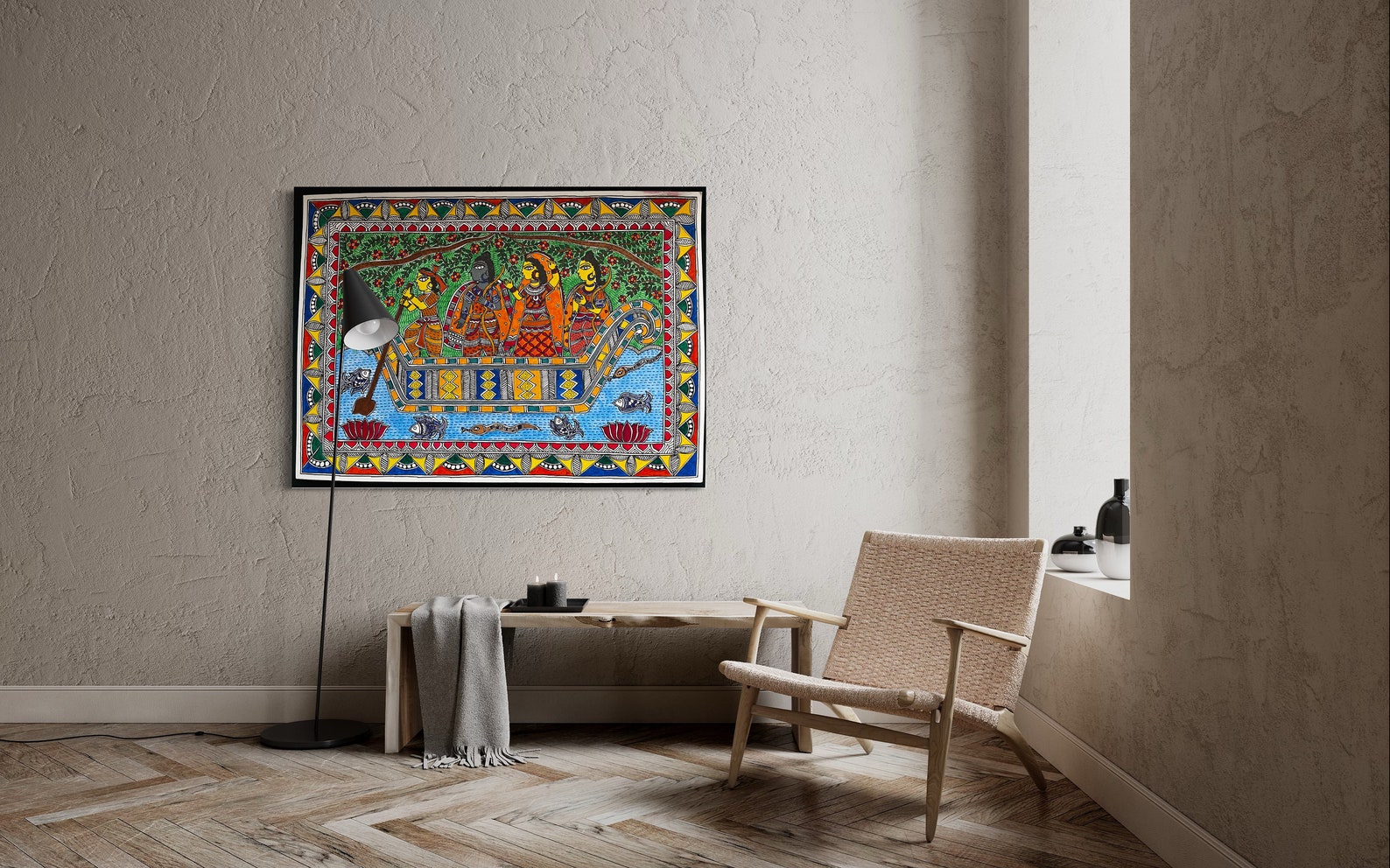 Madhubani Ram Sita and Kewat in Acrylics on A3 - Etsy