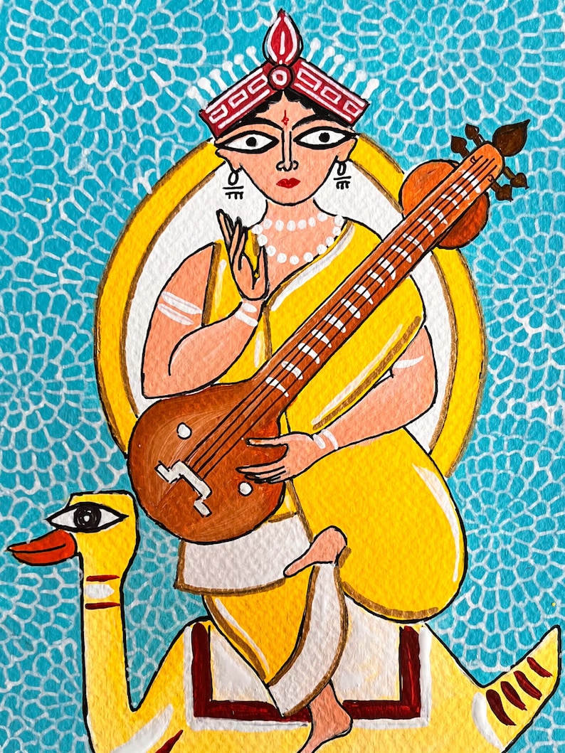 UNFRAMED Goddess Saraswati in Acrylic on 400gsm Paper - Etsy