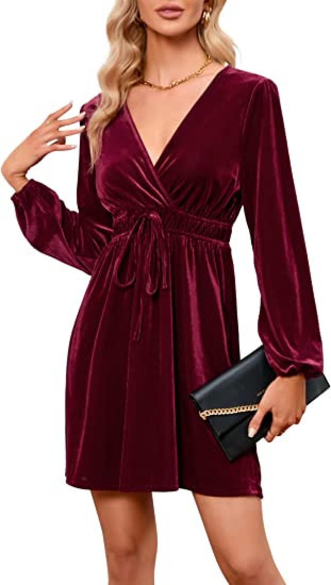 Christmas Wine Red Velvet Dress Women Party Wear Dresses Long Sleeve ...