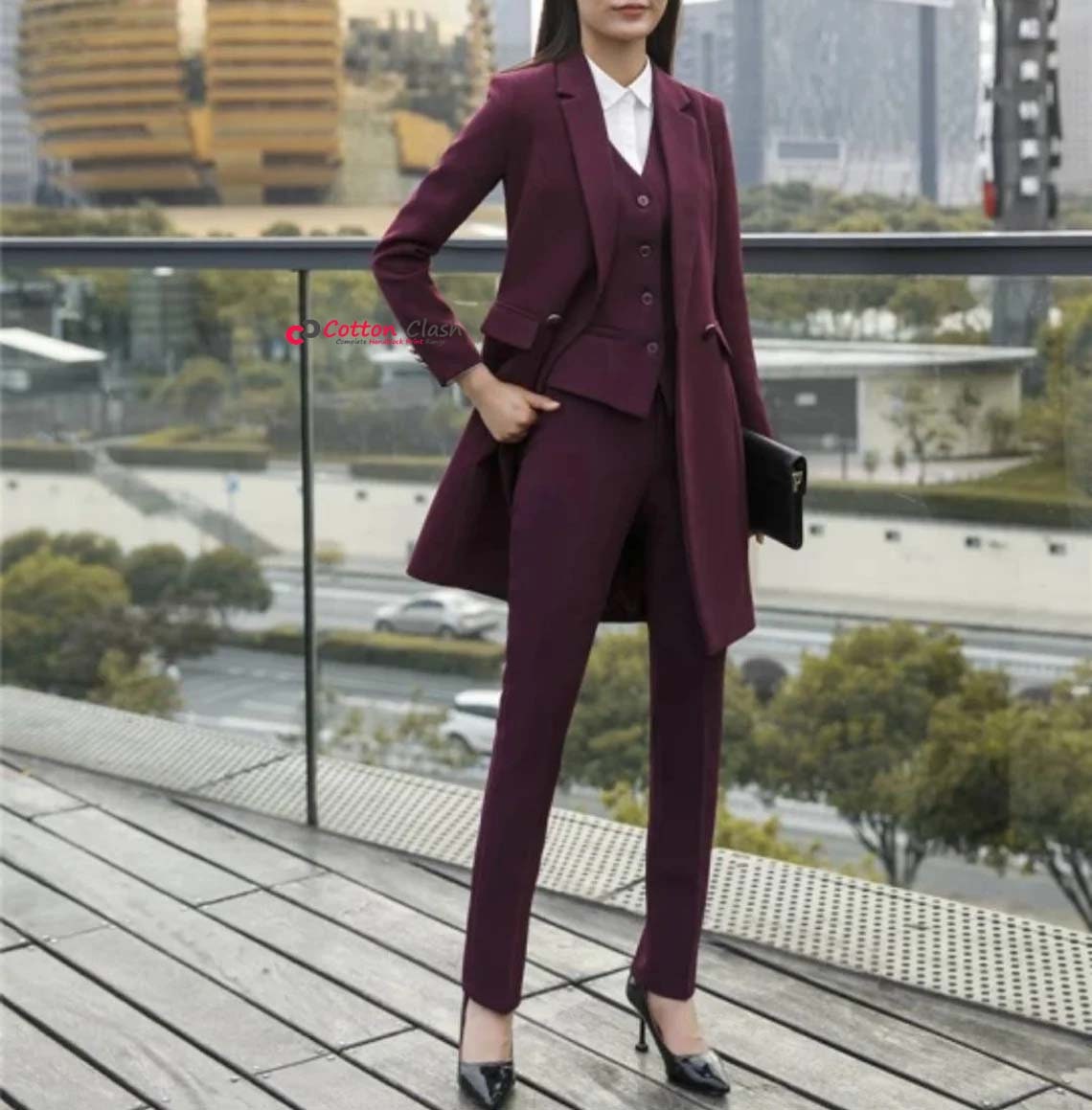 3 Piece Women Suit Handmade Red Wine Suit Set Women's Coats Suit ...