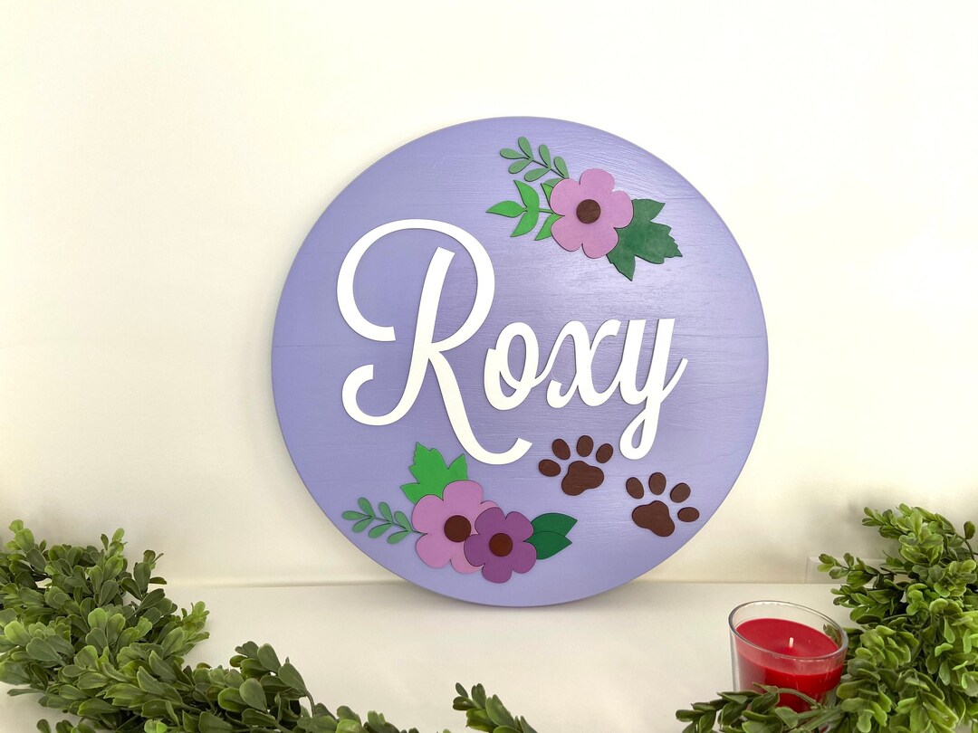 18''pet Name Sign, Hand Painted Dog Name Sign, Cat Name Sign, Round ...