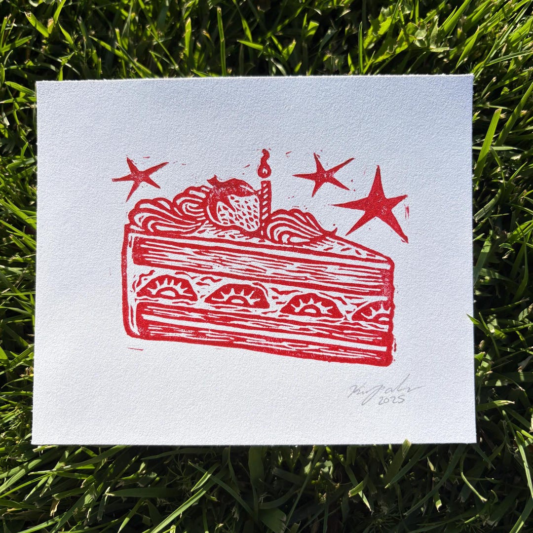 Cake Slice Linocut Print - Etsy
