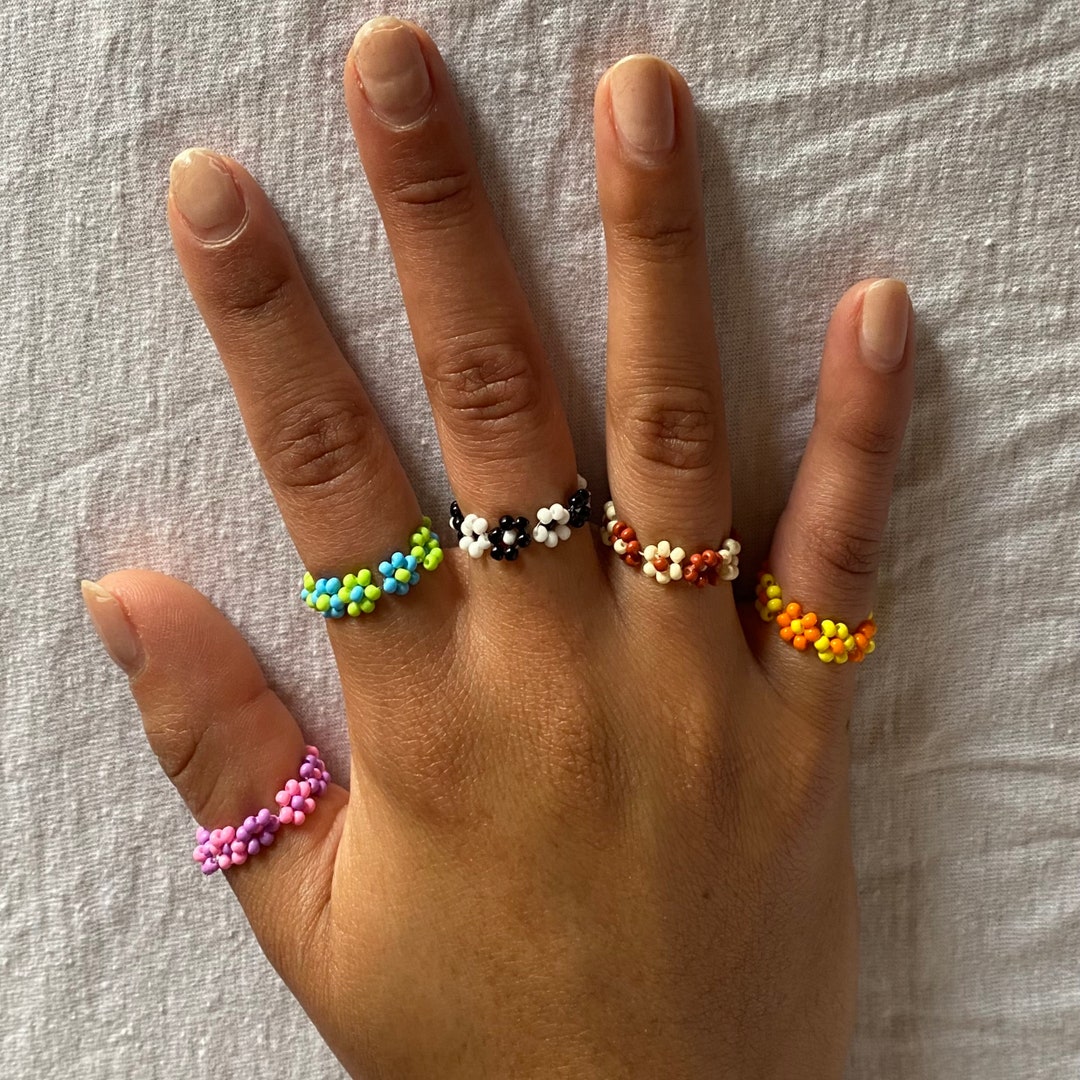Beaded Daisy Flower Rings - Etsy
