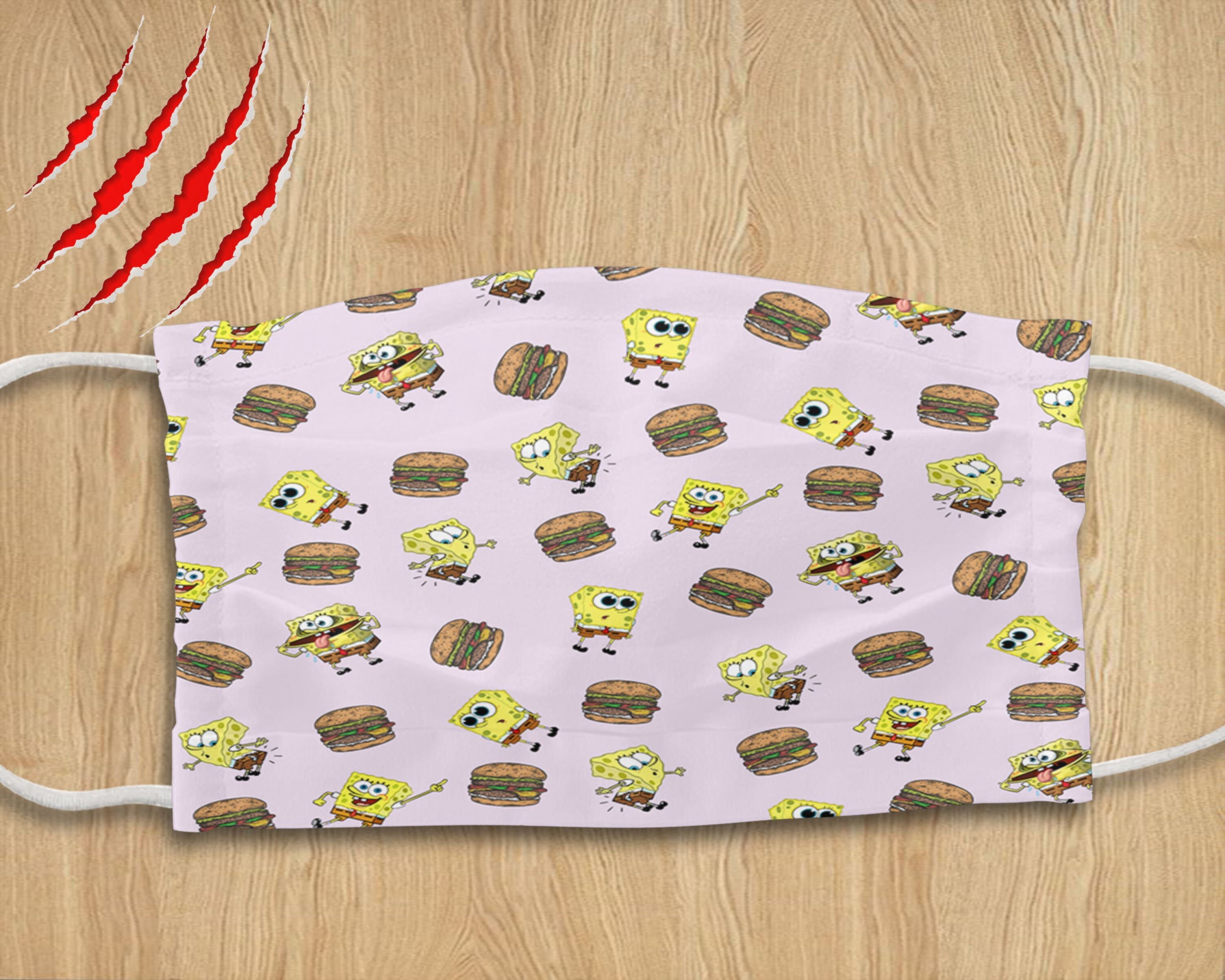 Spongebob With Hamburger Mask Funny Mask Design Mask | Etsy