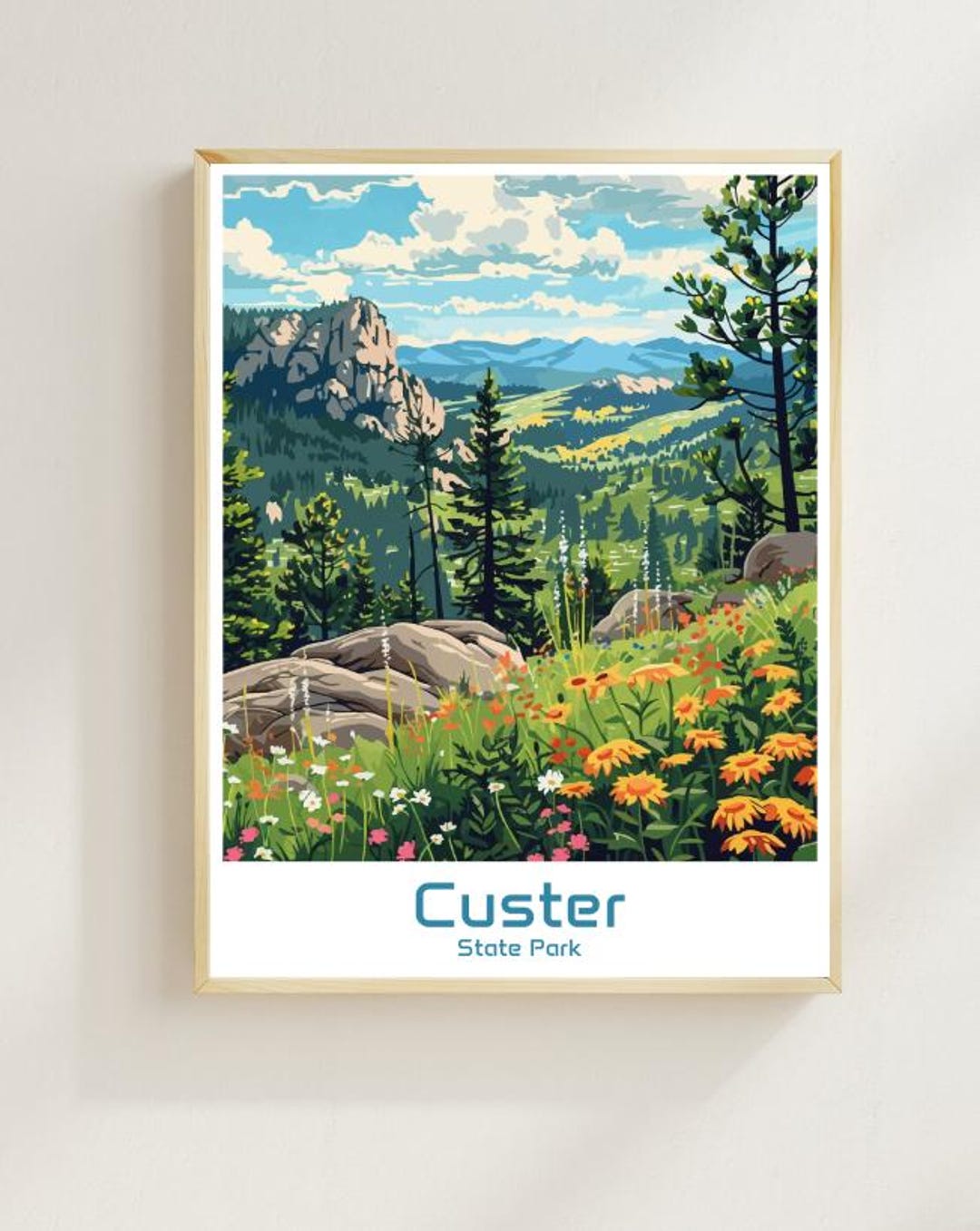 Custer State Park Travel Poster Scenic Wildlife Wall Art, Black Hills ...