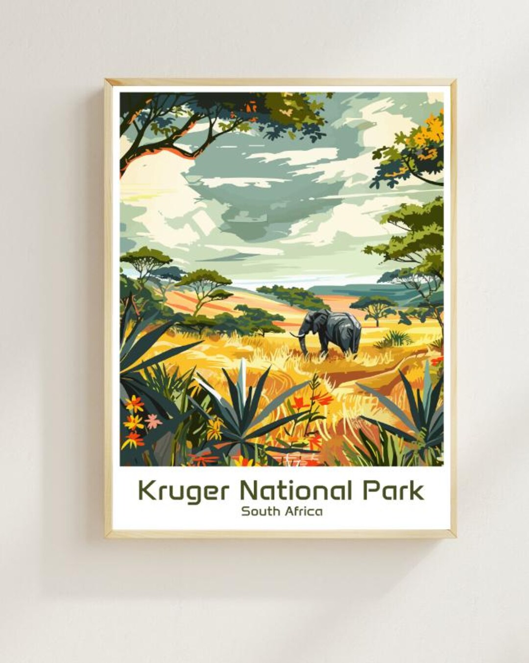 Kruger National Park Travel Poster Majestic Wildlife Safari Wall Art of ...