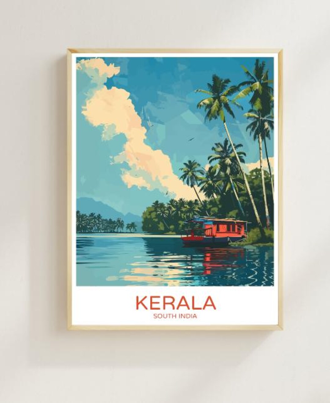 Kerala South India Travel Poster Serene Backwaters & Tropical Scenery ...