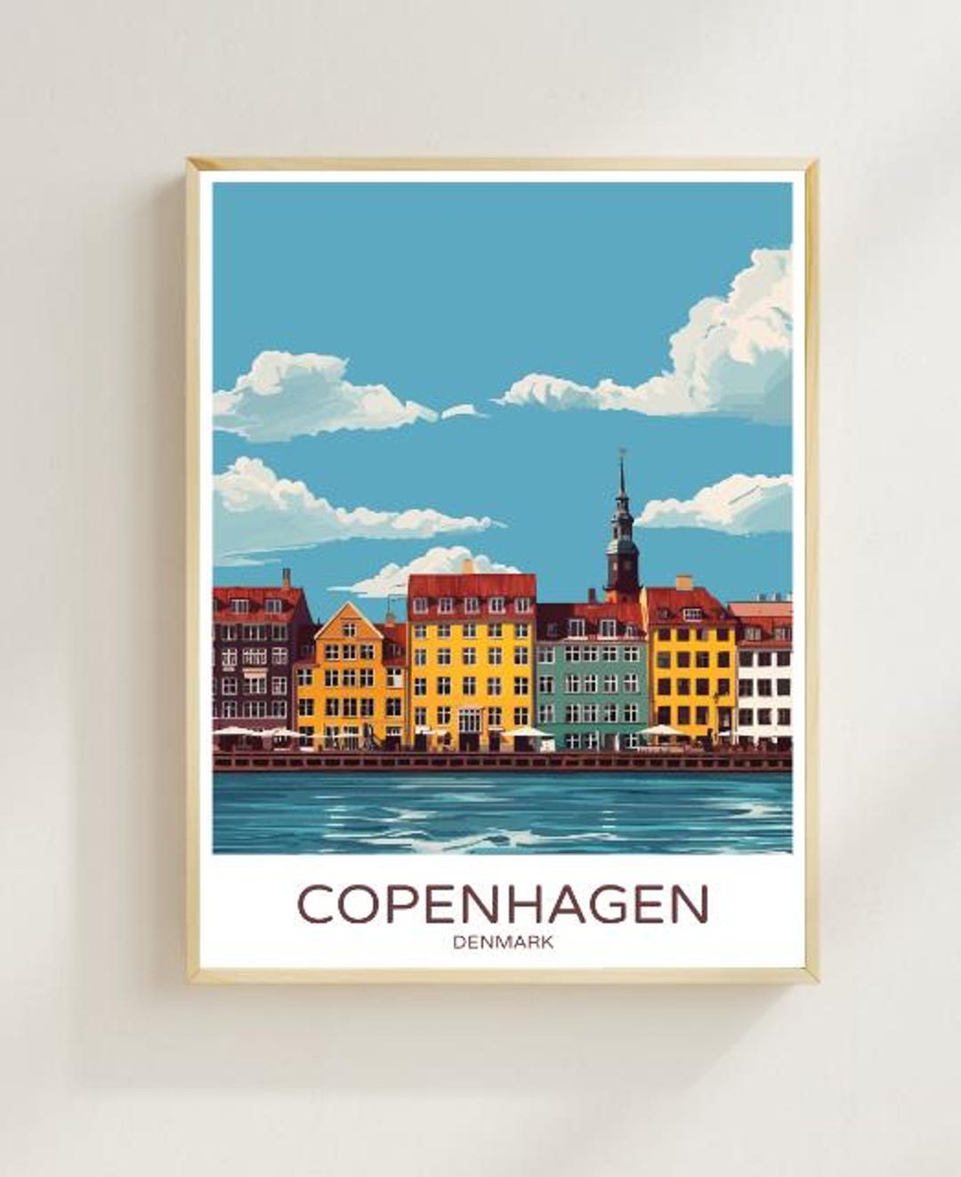 Copenhagen Skyline Travel Poster–charming Cityscape Wall Art of Denmark ...