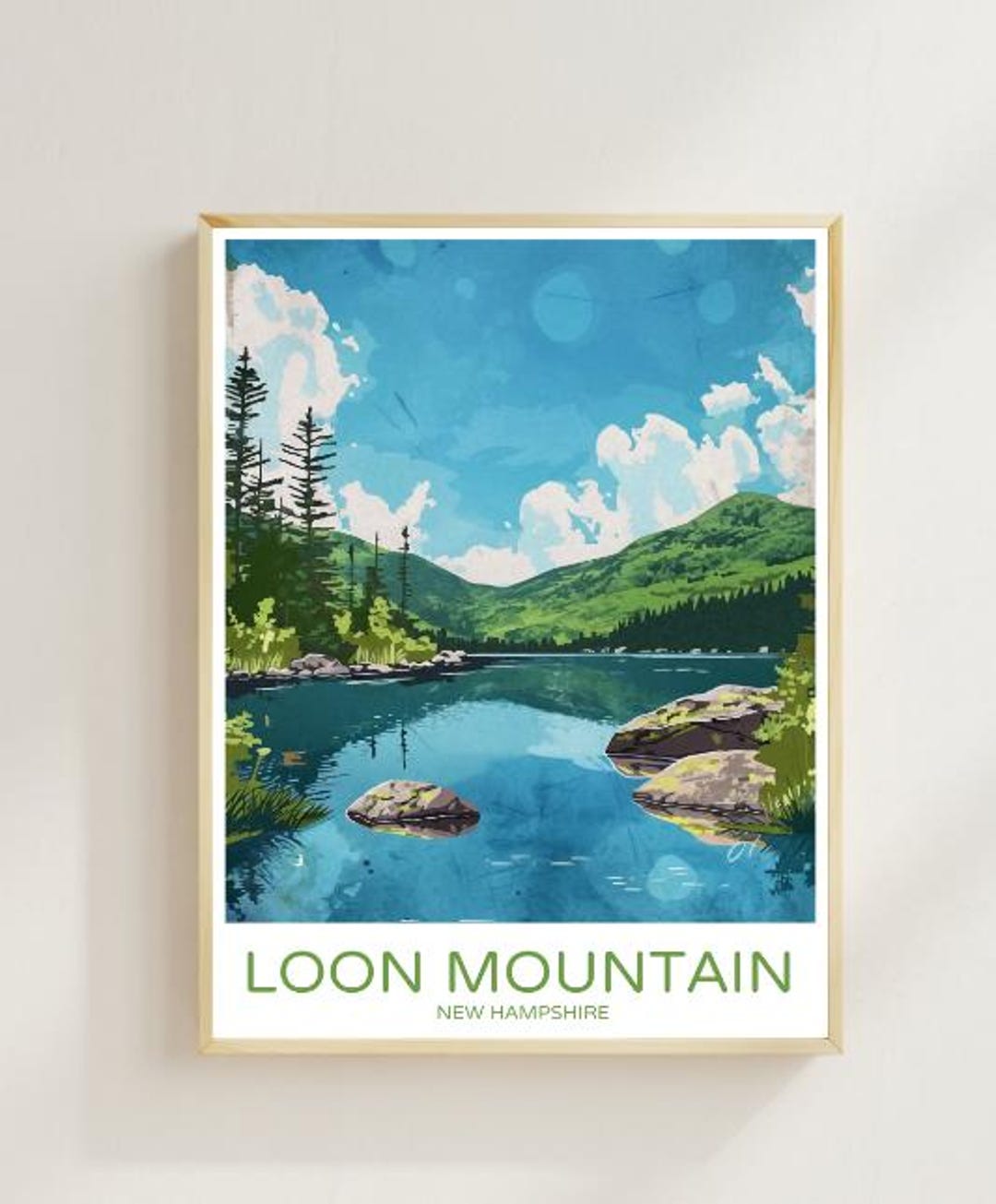 Loon Mountain New Hampshire Travel Poster Scenic Ski Resort Wall Art ...