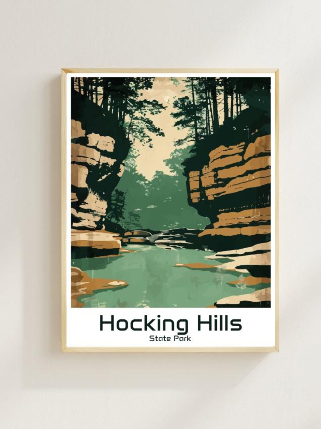 Hocking Hills State Park Travel Poster Scenic Forest and Waterfall Wall ...