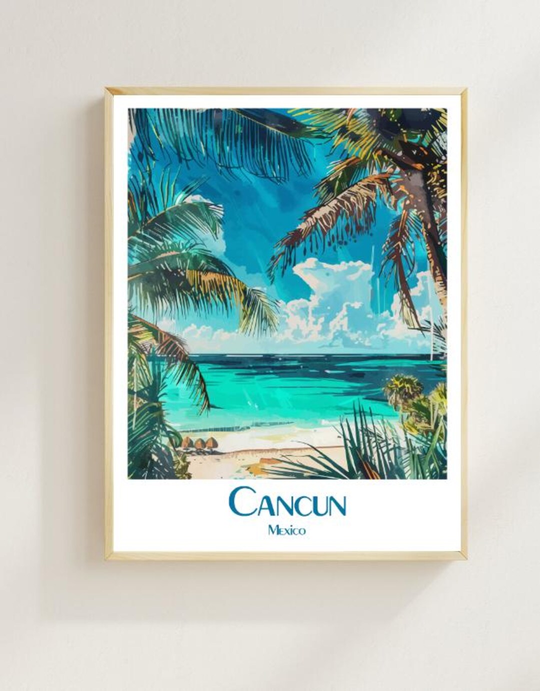 Cancun Travel Poster Tropical Beach Wall Art, Vibrant Mexico Coastline ...