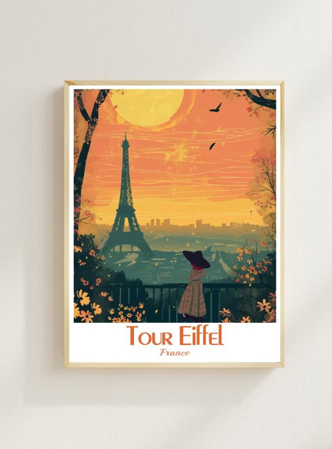 Eiffel Tower Travel Poster Vintage Paris Wall Art, French Iconic Print ...