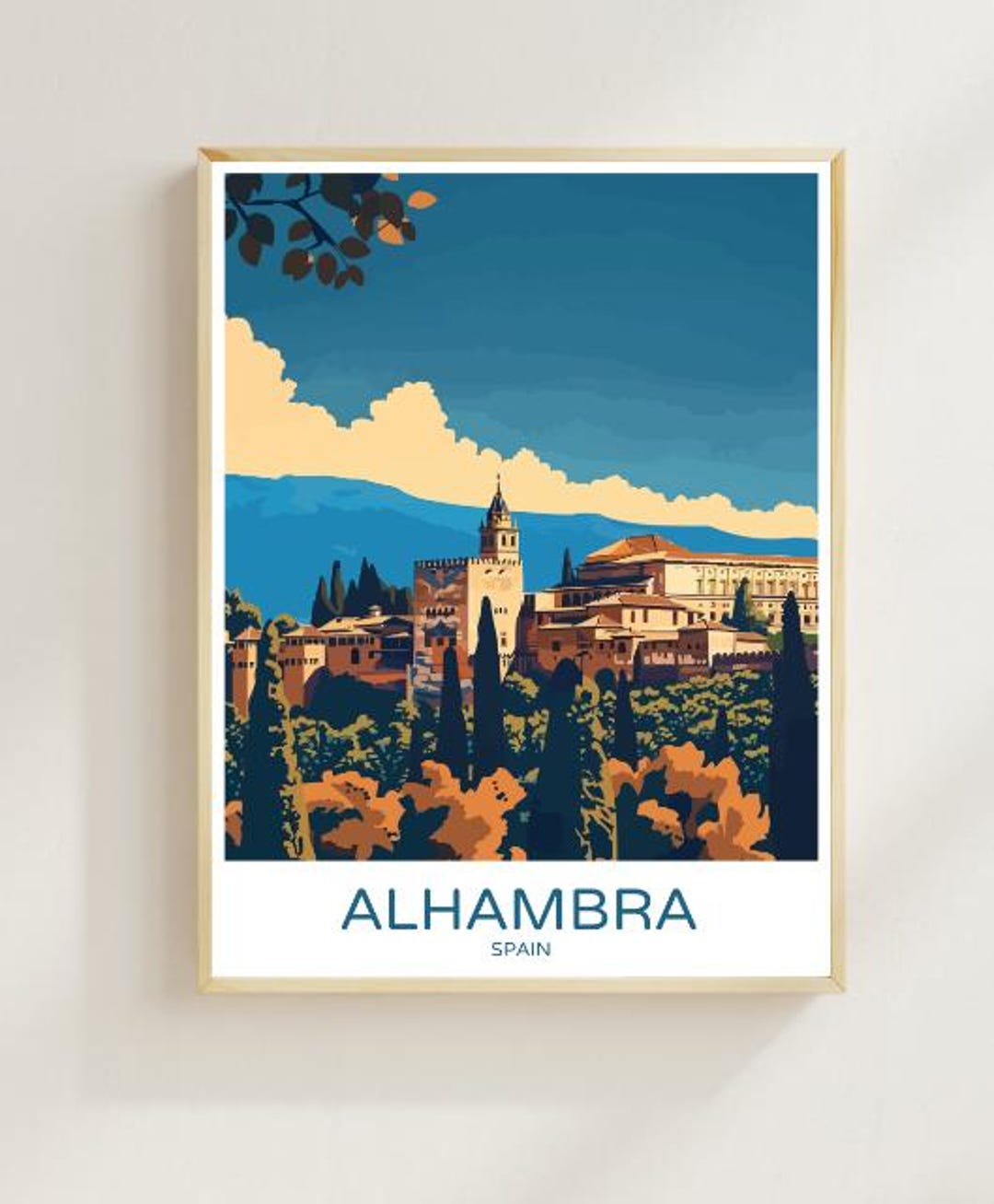 Alhambra Spain Travel Poster Iconic Wall Art of Moorish Palace and ...