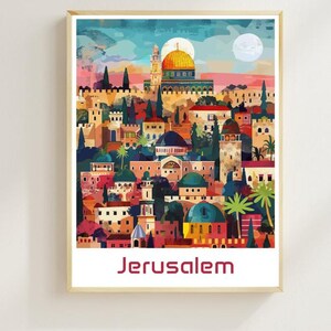 Jerusalem Travel Poster Vintage Cityscape Wall Art, Historic Holy City ...