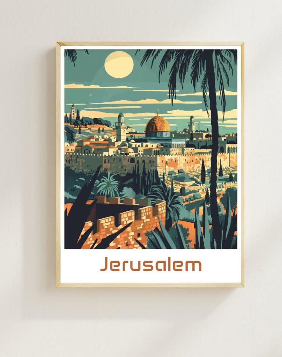 Jerusalem Travel Poster Historic Cityscape Wall Art, Holy Land Decor - Etsy
